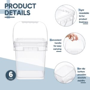 Domensi 6 Pcs Clear Square Bucket with Lid Food Buckets Ice Cream Plastic Buckets with Handle Reusable Freezer Containers Industrial Pails for Paint Storage for Kitchen Home(1.5 Gallon)