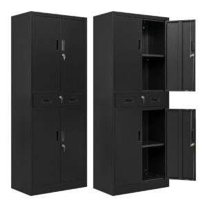 besfur metal cabinet, garage storage cabinet with drawer and adjustable shelves for garage, office, school - black