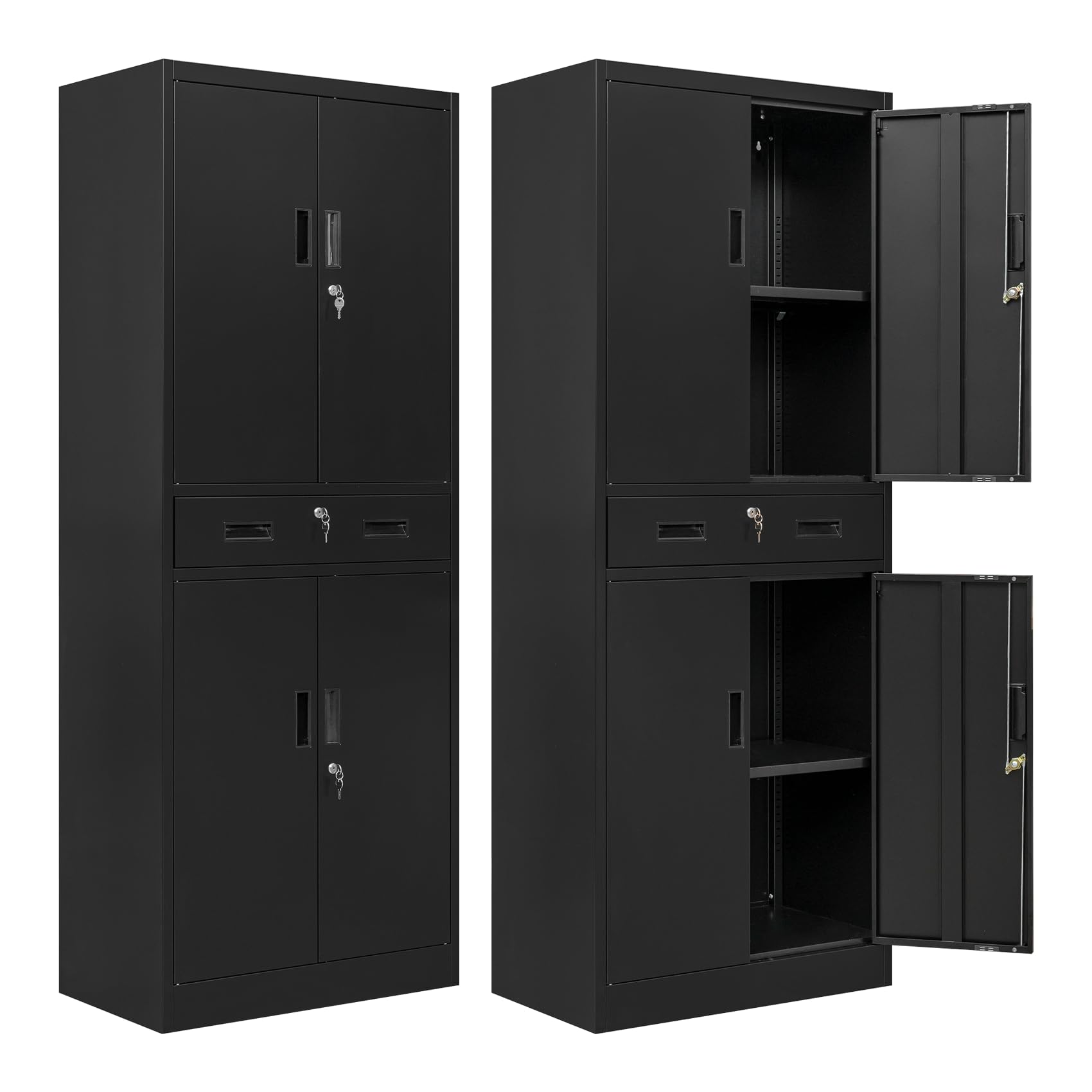 BESFUR Metal Cabinet, Garage Storage Cabinet with Drawer and Adjustable Shelves for Garage, Office, School - Black