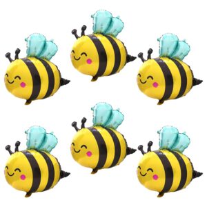 cute smile face bee balloons lovely woodland honeybee balloons bee theme birthday supplies party decorations baby shower, 6 pack big cartoon bumblebee mylar foil balloons animal party balloons