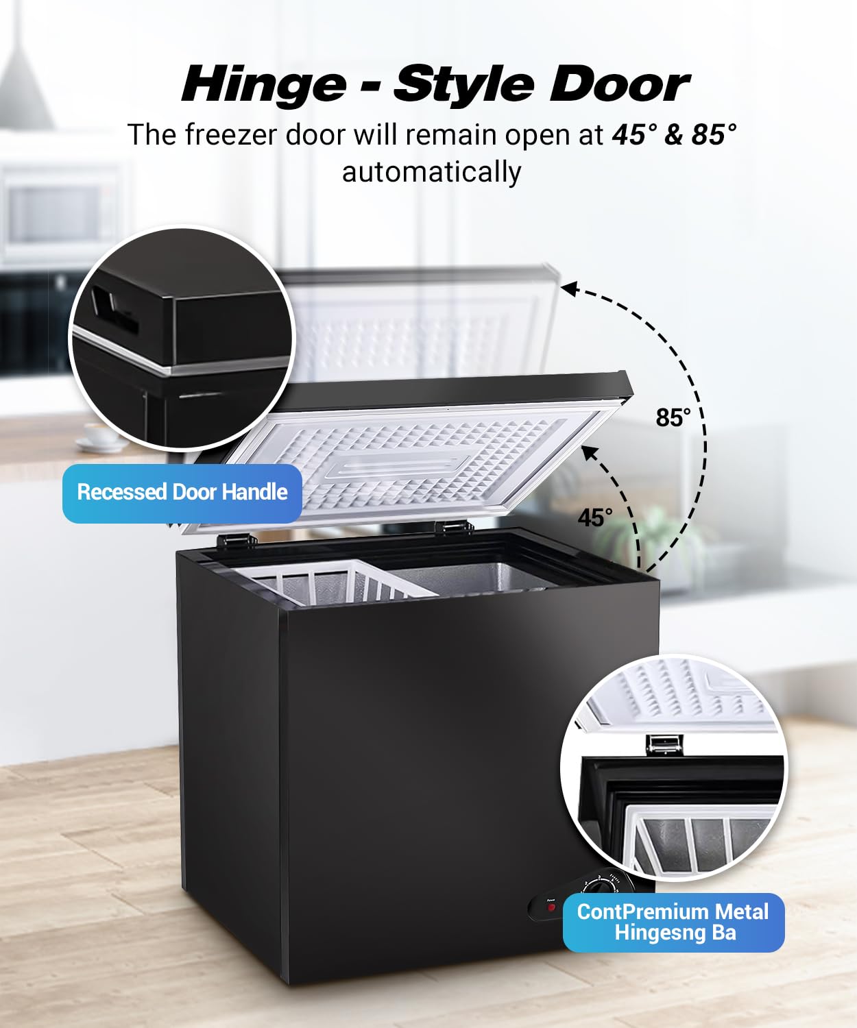 Tymyp Chest Freezer Deep Freezer 5.0 Cu.Ft Freezer Black Free-Standing Top Door Freezer Adjustable 7 Thermostat and Removable Basket Open Deep Freezer Energy Saving Garage Basement Apartment Kitchen