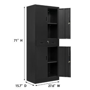 BESFUR Metal Cabinet, Garage Storage Cabinet with Drawer and Adjustable Shelves for Garage, Office, School - Black