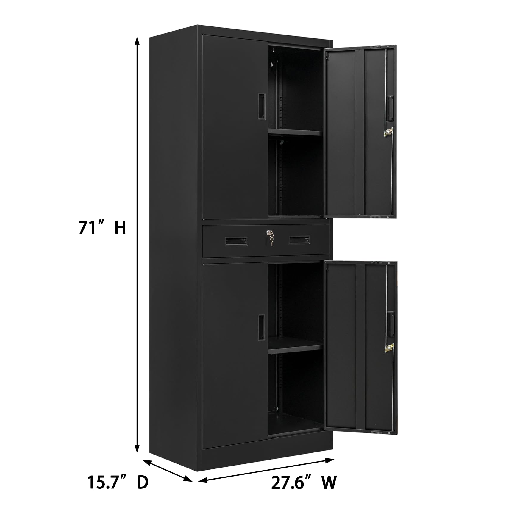 BESFUR Metal Cabinet, Garage Storage Cabinet with Drawer and Adjustable Shelves for Garage, Office, School - Black