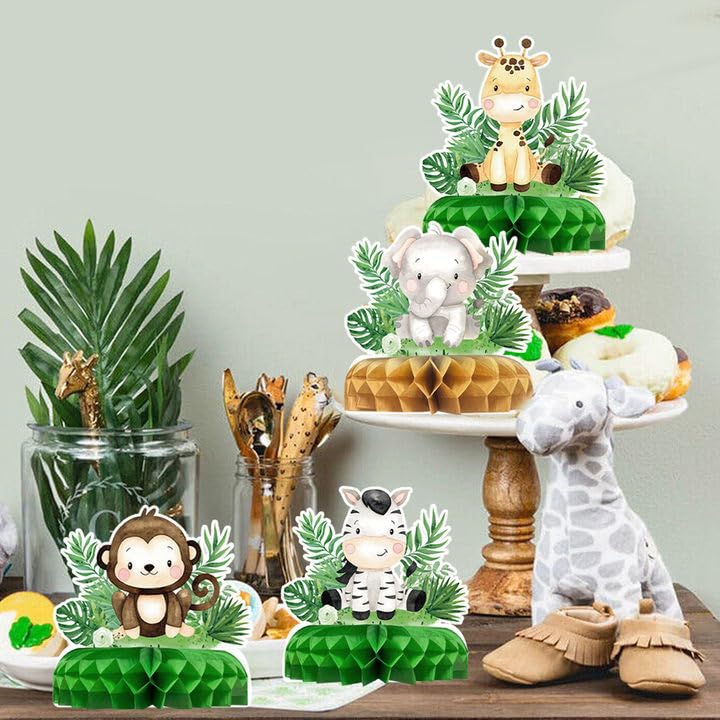 Safari Baby Shower Honeycomb Centerpiece Table Decorations 7pcs Jungle Animals Party Supplies for Baby Shower Boy Decoration Wild One Birthday Outfit Boy Girl Gender Reveal Safari Party Decor Supplies