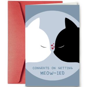 supershunhu cute cat couple wedding card, cat bride & groom card, wedding congratulation card gift for cat lovers couple, funny engagement card