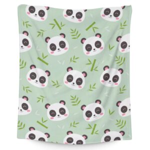 panda blanket gifts - 40x50 inches cute throw blanket for kids, girls & boys - green soft fuzzy blankets for couch, sofa & bed