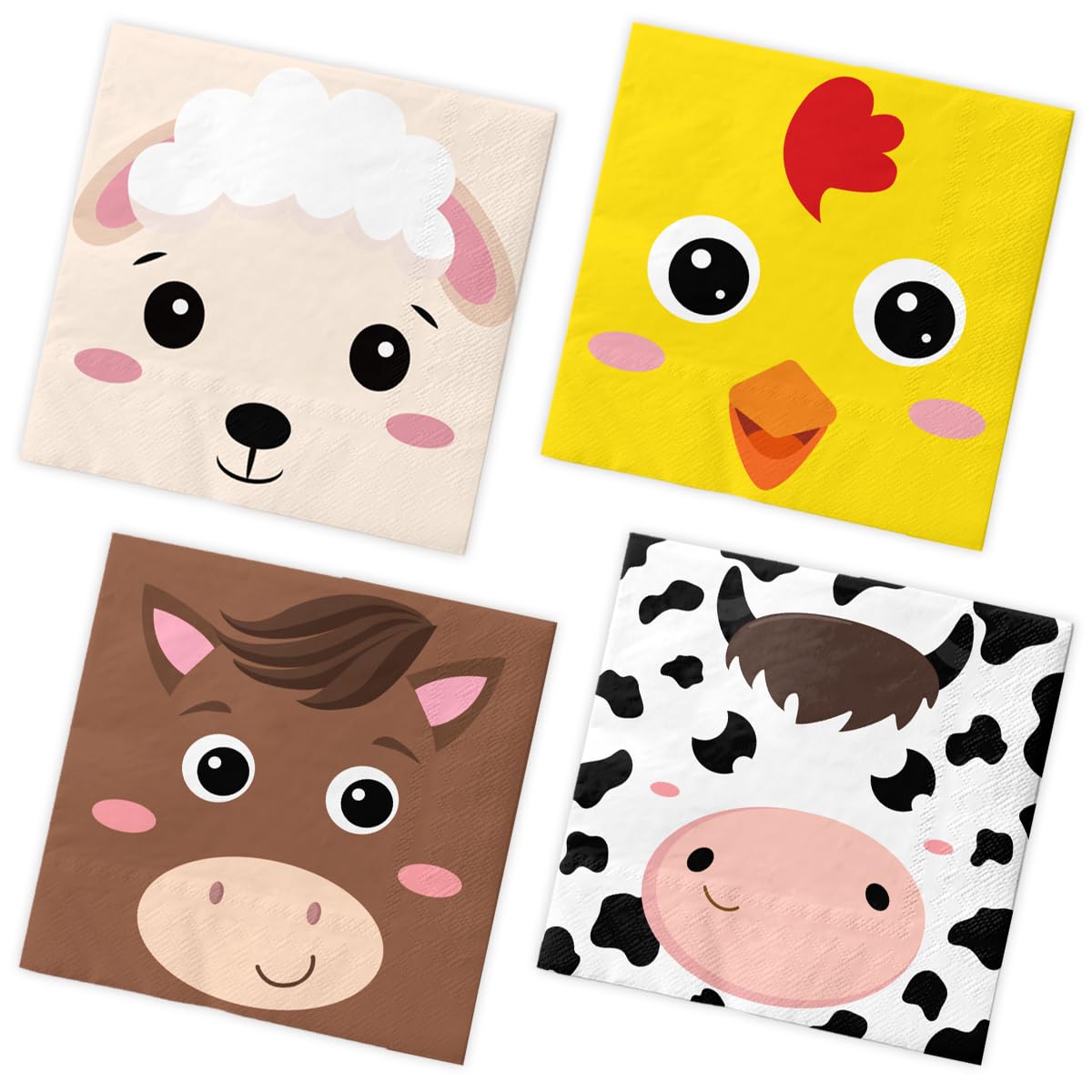 40Pcs Farm Animals Napkins-Farm Theme Party Decorations Pig Cow Horse Chick Animals Disposable Paper Napkins for Birthday,Baby Shower