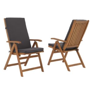 oc orange-casual folding patio dining chair set of 2, outdoor acacia wooden reclining chair w/armrest & removeable cushion, fsc certified wood, for porch, backyard, garden, indoor, dark grey