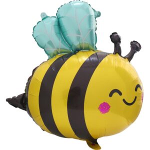 Cute Smile Face Bee Balloons Lovely Woodland Honeybee Balloons Bee Theme Birthday Supplies Party Decorations Baby Shower, 6 Pack Big Cartoon Bumblebee Mylar Foil Balloons Animal Party Balloons