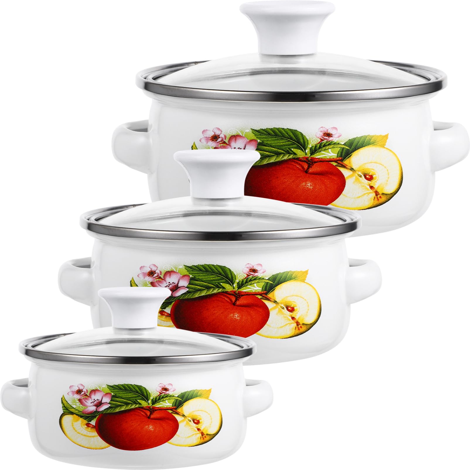 Yardenfun 3Pcs Mini Enamel Soup Pot Flat Bottom Stockpot for Cooking Stews and Noodles Random Design for Home Kitchen Use