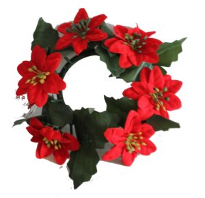 7" christmas candle ring for 3 inch pillar candle with poinsettia flowers and leaves