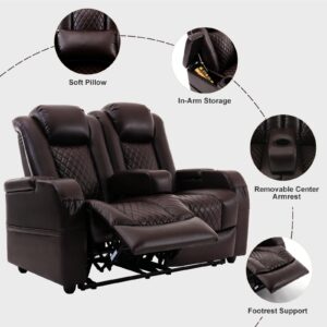 Attliahome 57" RV Loveseat Recliner, Double Recliner Furniture with 3 Arms and 2 Pillows, Wall Hugger Recliners & 135° Reclining Theater Seating (Brown PU Leather RV Couch)