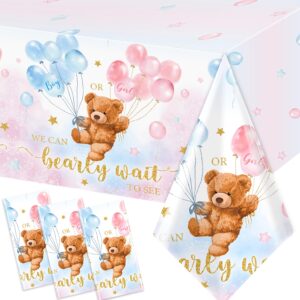 grehumor 3pcs bear baby shower tablecloth we can bearly wait baby shower decorations brown bear theme gender reveal table cover for boy or girl baby shower gender reveal party 42.5 x 70.8 in (bear)