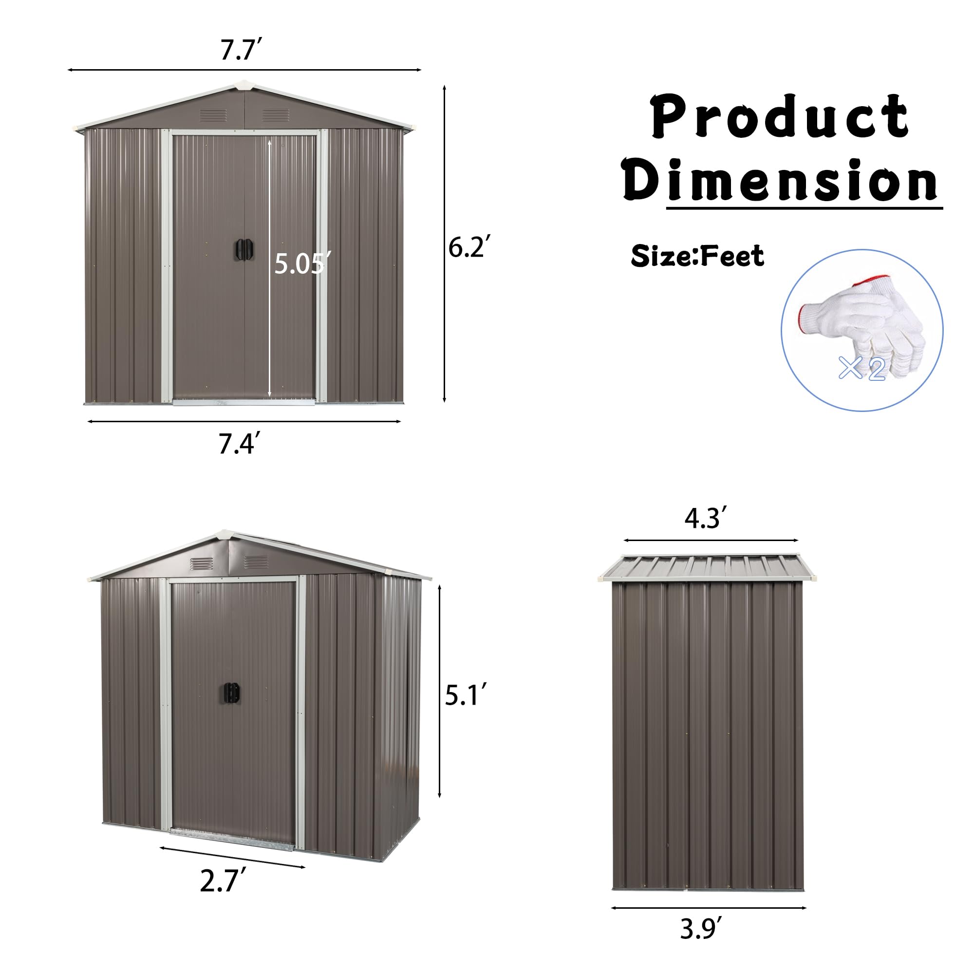 8x4 FT Outdoor Metal Storage Shed, Utility Steel Garden Tool Sheds House with Air Vent & Double Lockable Doors, Outdoor Storage Clearance for Backyard Patio Lawn,Gray