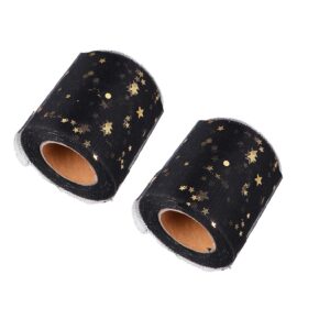 2 rolls/50 yards glitter tulle fabric rolls gold moon and stars sequin tulle ribbon netting fabric for table skirts diy sewing crafts wedding party backdrop decoration, black