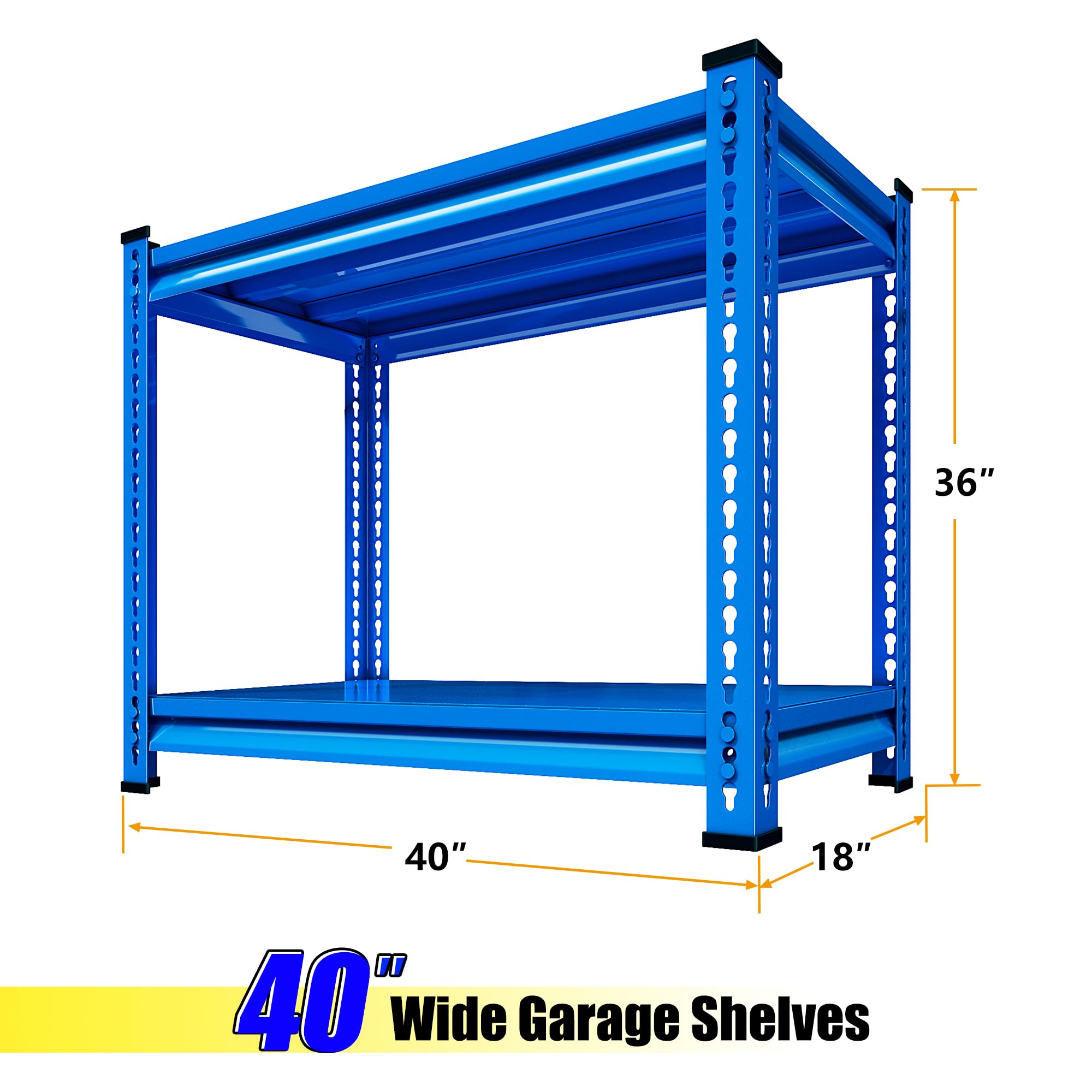 SDXYSTCE 40" W Garage Shelving Heavy Duty, 880 Lbs Loads Garage Storage Shelves Heavy Duty, 2-Tier Metal Shelving Units and Storage for Basement, Retiple Tanks,40" Wx18 Dx36 H, Blue