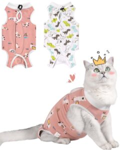 purrpurrpets 2 pack cat spay recovery suit female, breathable cat onesie for cats after surgery female, kitten surgery recovery suit for abdominal wounds