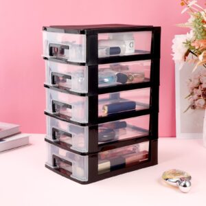 STOBOK Plastic Storage Drawers 5 Layers Clear Storage Bins with Black Frame Space Saving Organizer Drawers for Crafts Tools Jewelry Stationary