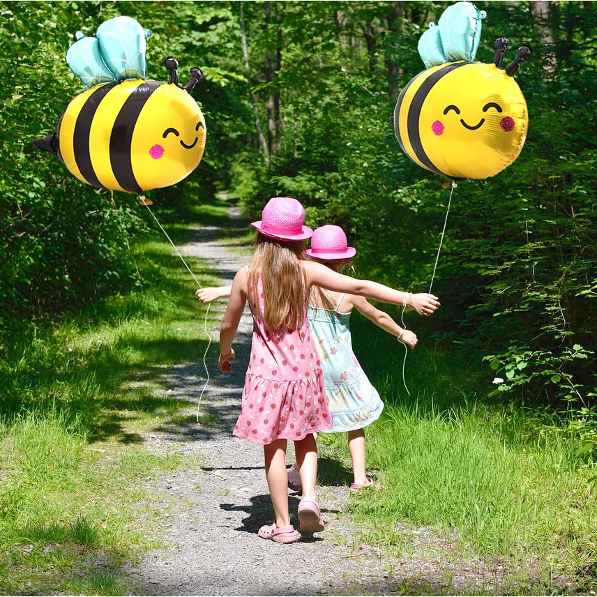 Cute Smile Face Bee Balloons Lovely Woodland Honeybee Balloons Bee Theme Birthday Supplies Party Decorations Baby Shower, 6 Pack Big Cartoon Bumblebee Mylar Foil Balloons Animal Party Balloons