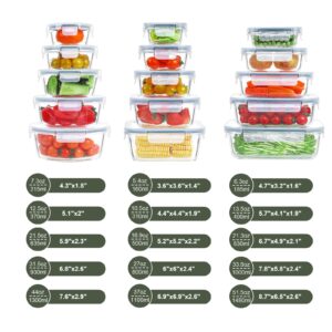 BAYZZ 30 Pieces Glass Meal Prep Containers, Airtight Glass Food Storage Containers, Glass Lunch Containers with Lids, Microwave and Dishwasher Friendly