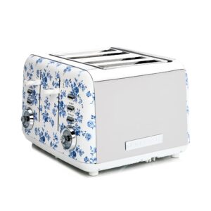 vq laura ashley china rose stainless steel 4 slice toaster | bagels & bread toasters 4 slices wide slot with adjustable heating & defrost mode | grille pain 4 tranches with croissant warming rack