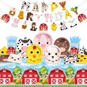 farm birthday decorations-142pcs farm animals tableware barnyard themed plates and napkins kit farm birthday party supplies for 20 guest