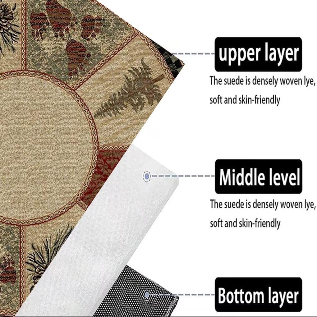 Soyalie Rustic Lodge Round Area Rug for Entrance Kitchen Pine Tree Print Carpet Bear Cabin Circle Floor Carpets Vintage Throw Rugs 3ft