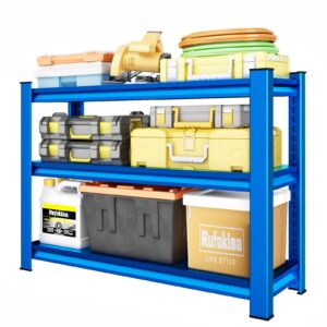 rufokisa 40" w garage shelving heavy duty，1500lbs loads adjustable garage storage shelves,3-tier metal storage racks and shelving units, utility rack shelves,40”w x 18”d x 36”h,blue