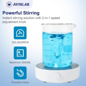 AyinLab Magnetic Stirrer, Fast Stir Plate with Speed Control, Lab Magnetic Mixer with 4pcs Magnetic Stir Bars, 1 Stir Bar Retriever for Making Yeast, Liquid Stirring, Max Volume 3000ml, Powerful Motor