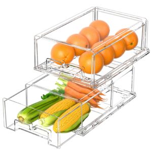 damynuo 2 pack refrigerator drawers - fridge organizer bins stackable storage drawers, clear refrigerator organizing containers pull out drawer for fruit, vegetable storage and keep fresh