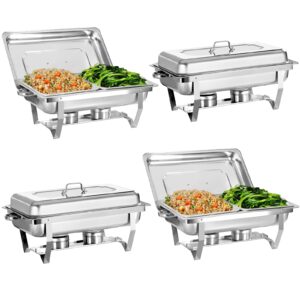 jacgood chafing dish for buffet, 4 pack stainless steel chafing servers food warmer sets with 8qt half size food pan for kitchen party banquet dining