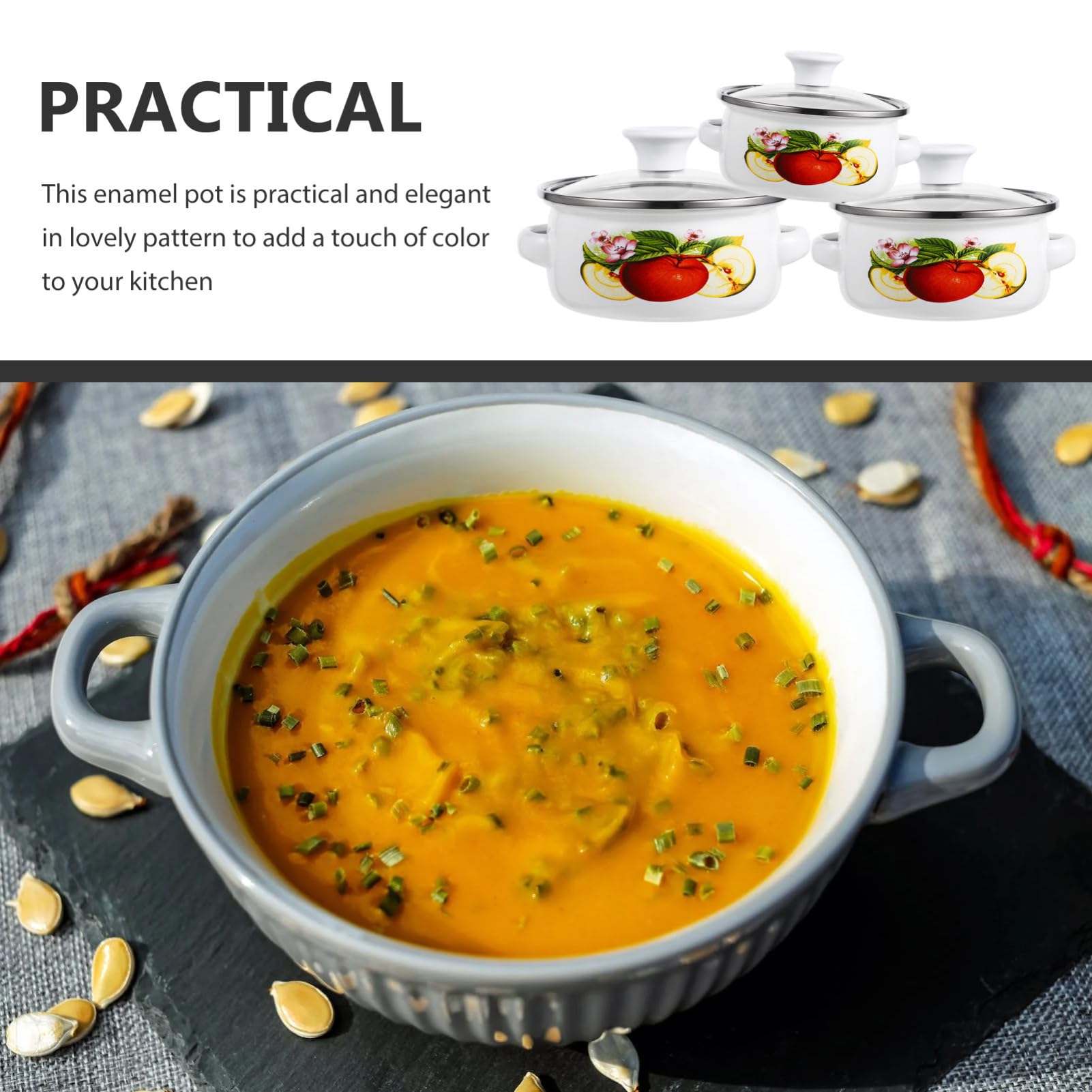 Yardenfun 3Pcs Mini Enamel Soup Pot Flat Bottom Stockpot for Cooking Stews and Noodles Random Design for Home Kitchen Use