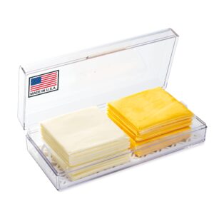 pikanty american sliced cheese holder | airtight storage container for fridge | hinged lid | dishwasher safe | holds 24 slices | made in usa