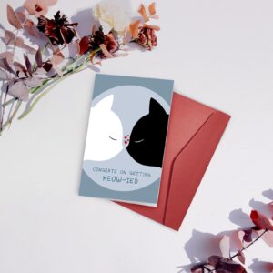 SuperShunhu Cute Cat Couple Wedding Card, Cat Bride & Groom Card, Wedding Congratulation Card Gift for Cat Lovers Couple, Funny Engagement Card