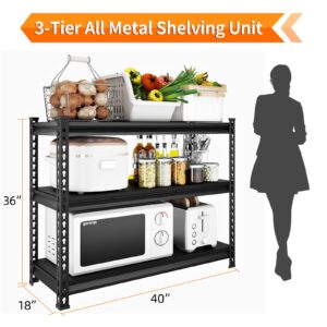 SDXYSTCE 3-Tier Garage Shelving Heavy Duty,40”W x 18”D x 36”H Metal Shelving Unit，1320 lbs Weight Capacity Adjustable Storage Shelves for Retiple Tanks, Aquariums, Pantry, Garage，Black