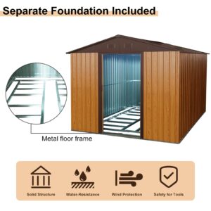 YOPTO 10x8 FT Outdoor Storage Shed, Garden Tool House with Metal Floor Base, Double Sliding Doors, Air Vents, Storage Clearance for Backyard, Patio, Garage, Lawn, Coffee