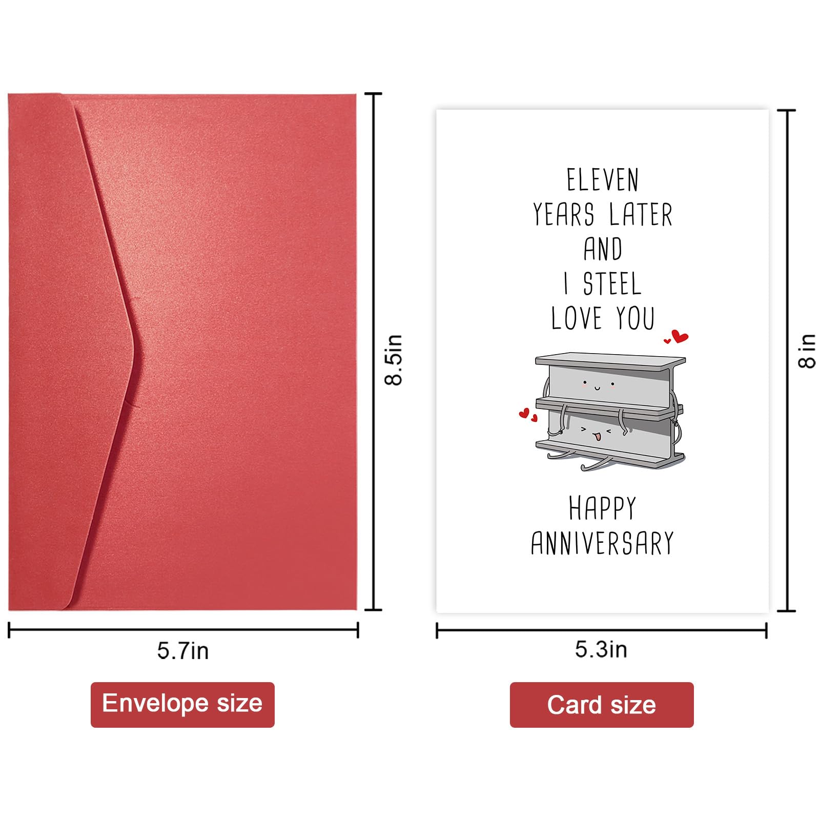 SuperShunhu Funny 11 Years Anniversary Card, 11th Anniversary Card for Him Her, Steel Anniversary Pun Card for Husband or Wife, Eleven Years Later and I Steel Love You