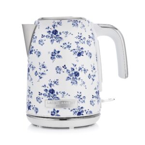 laura ashley china rose cordless jug kettle 1.7 liter by vq | energy efficient 3kw rapid boil stainless steel electric kettle for boiling water | overheating & boil dry protection electric tea kettle