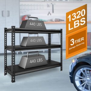 SDXYSTCE 3-Tier Garage Shelving Heavy Duty,40”W x 18”D x 36”H Metal Shelving Unit，1320 lbs Weight Capacity Adjustable Storage Shelves for Retiple Tanks, Aquariums, Pantry, Garage，Black