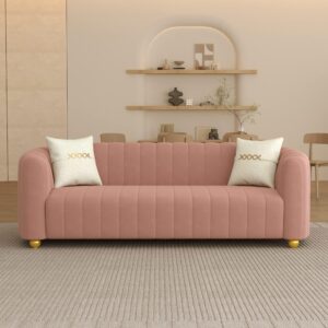 storfenbor 83" pink velvet sofa mid century modern couch for 3 person chesterfield tufted velvet couches with 2 pillows for living room apartment bedroom office