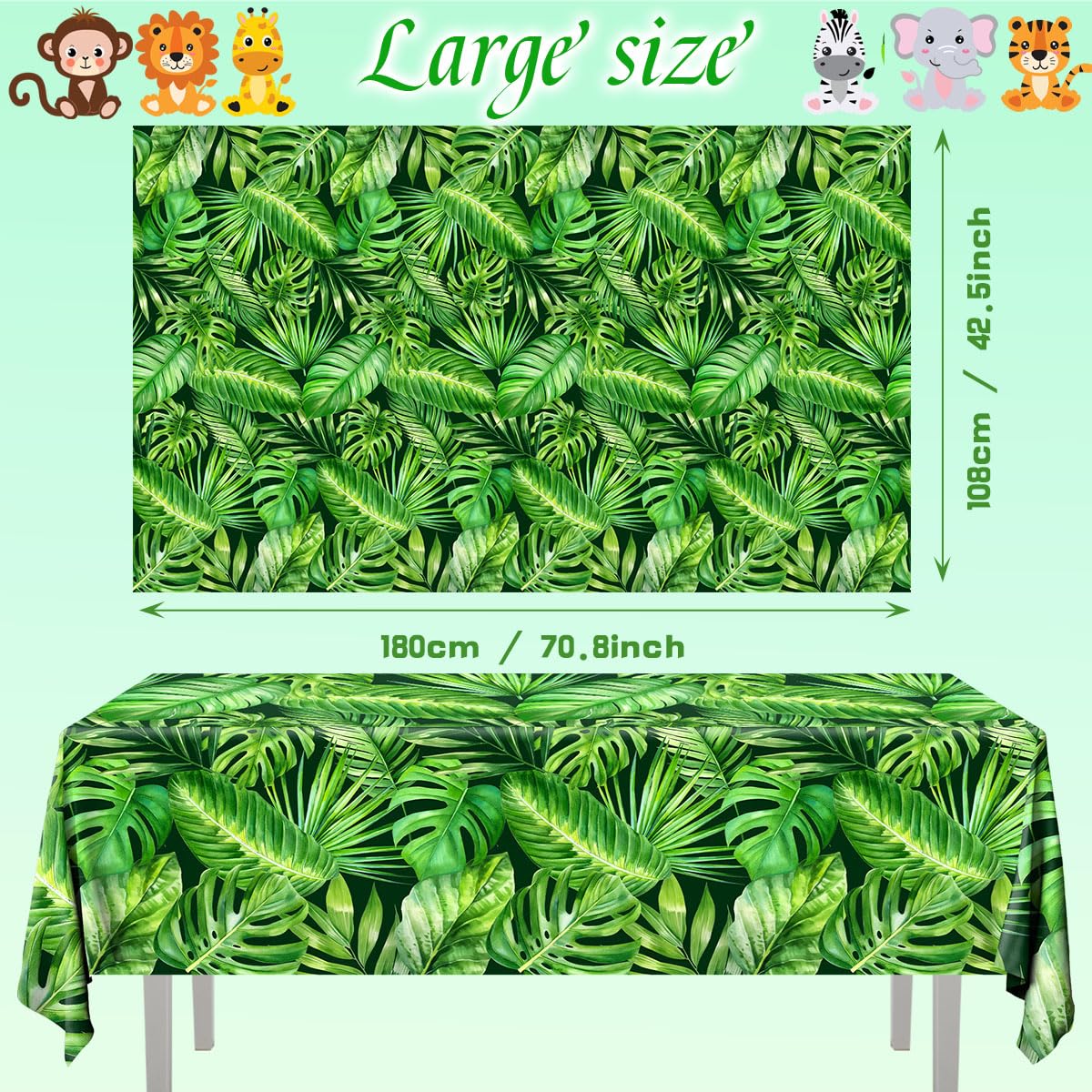 Jungle Safari Animal Theme Tablecloth,3Pcs Animal Print Table Covers Wild Leaf Tablecloths Jungle Rectangular Table Decorations for Animal Birthday Safari Theme Party Baby Shower Disposable Supplies