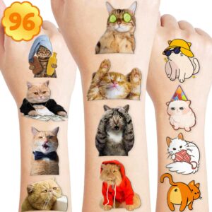 96 pcs cute funny meme cat cats temporary tattoos stickers themed birthday party decorations supplies decor favors animal pet puppy tattoo sticker gifts for kids boys girls school prizes christmas