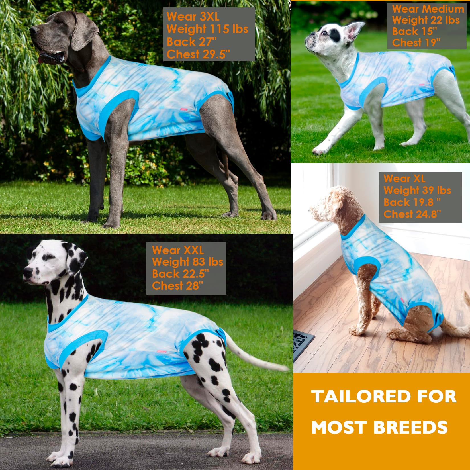 Wabdhaly Dog Surgery Recovery Suit for Female Spay,Tie Dye Blue Dogs Surgical Recovery Onesie,Soft Breathable Cotton,Prevent Licking Scratching Small Puppy Suit,S Tie Dye Blue