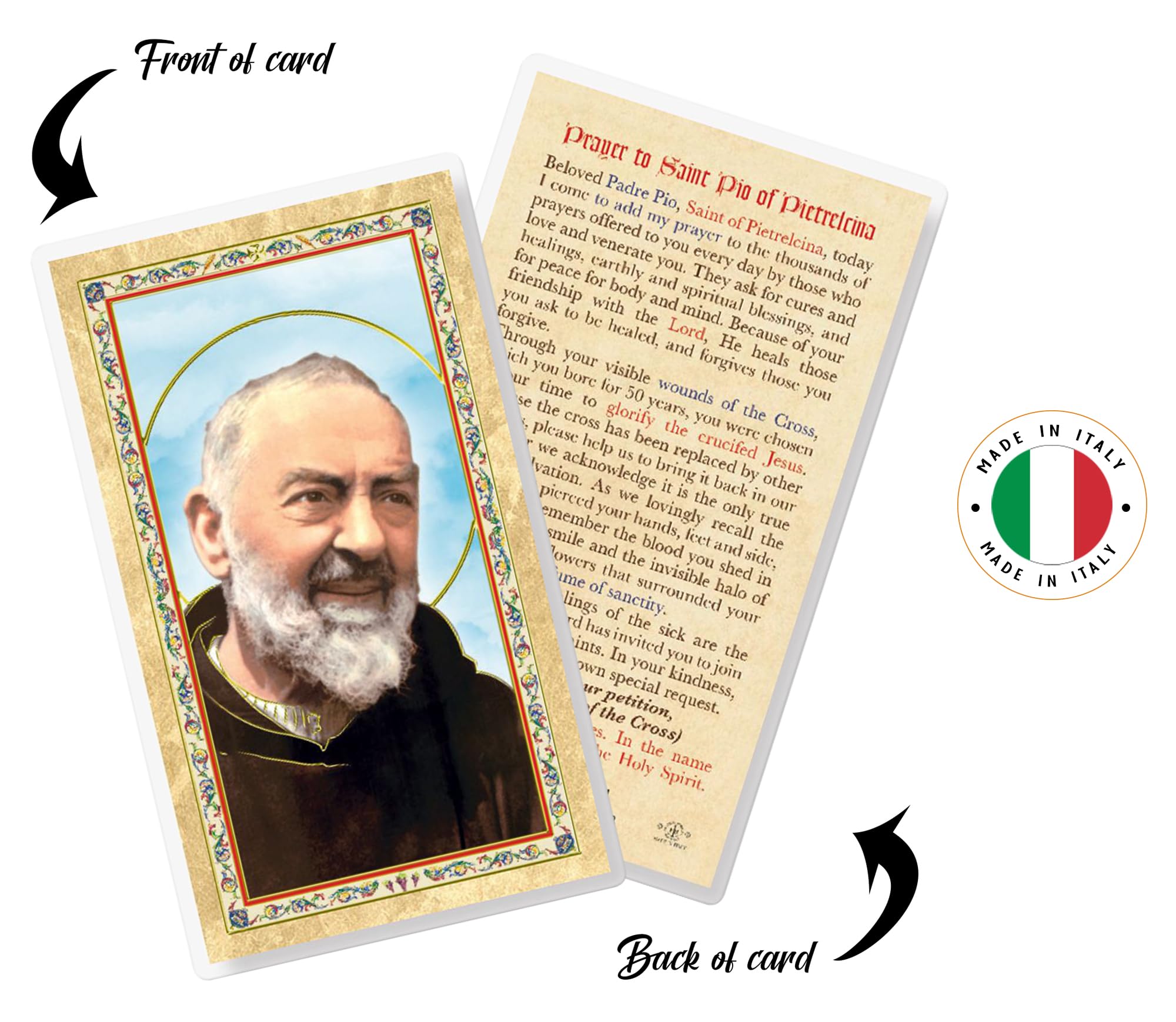 Father Pio Prayer Card - The Lord's Prayer - 5 Laminated Double Sided Padre Pio Holy Card for Daily Prayers - Padre Pio Healing Prayer Card, Patron Saint of Stress Relief Themed Set, 6 Items