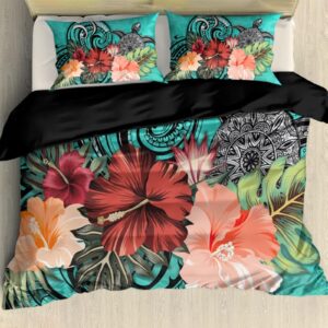 gearider tropical hibiscus floral pattern duvet cover set, turtle washed bedding set, polynesian style soft comfy duvet cover, size king