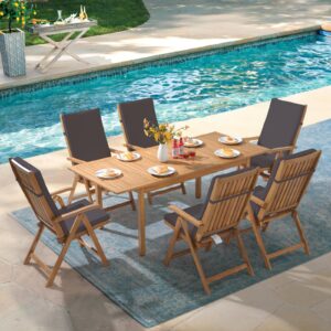 OC Orange-Casual Folding Patio Dining Chair Set of 2, Outdoor Acacia Wooden Reclining Chair w/Armrest & Removeable Cushion, FSC Certified Wood, for Porch, Backyard, Garden, Indoor, Dark Grey