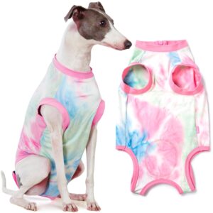 Wabdhally Dog Surgery Recovery Suit,Surgical Suit for Large Female Spay,Soft Combed Cotton,Tie Dye Pink Zipper Onesie XXL