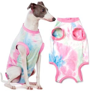 wabdhally dog surgery recovery suit,surgical suit for medium female spay,soft combed cotton,tie dye pink zipper onesie m