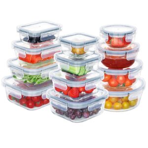 bayzz glass food storage containers set, 24 pieces airtight glass meal prep containers with lids,microwave and freezer safe