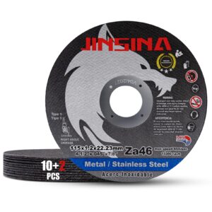 jinsina cut off wheels 12 pcs, 4 1/2 inch metal and stainless steel cutting wheel, fast cutting disc for angle grinder (4-1/2 x .045 x 7/8inch) 10+2pcs